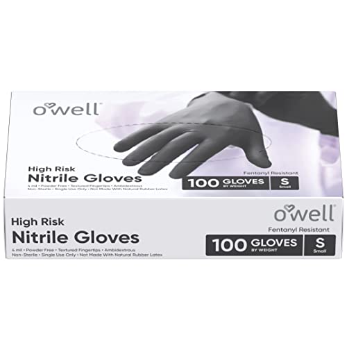 OWell Black Disposable Nitrile Gloves, 100 Ct | X-SMALL | Disposable Gloves Extra Small, 4mil, Disposable Latex Free Gloves, Powder Free Food Safe Gloves, Medical Exam Gloves (100 Count)