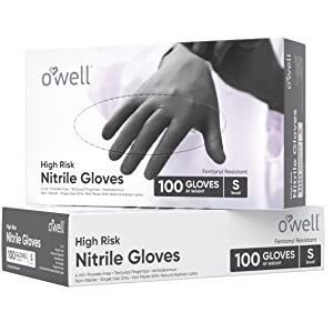 OWell Black Disposable Nitrile Gloves, 100 Ct | X-SMALL | Disposable Gloves Extra Small, 4mil, Disposable Latex Free Gloves, Powder Free Food Safe Gloves, Medical Exam Gloves (100 Count)