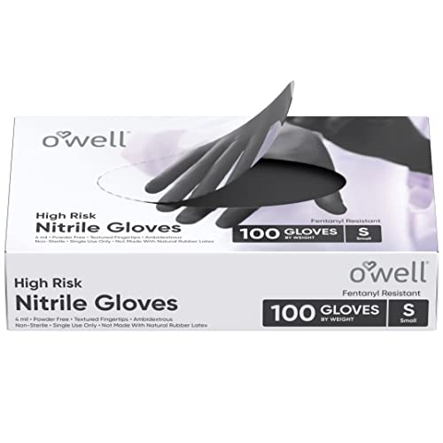 OWell Black Disposable Nitrile Gloves, 100 Ct | X-SMALL | Disposable Gloves Extra Small, 4mil, Disposable Latex Free Gloves, Powder Free Food Safe Gloves, Medical Exam Gloves (100 Count)