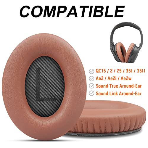 Replacement Ear Pads for Bose QC25 QC35 Headphones Earpads Cushions, Earpads for QuietComfort 2/QC15/QC35II/Ae2/Ae2i/Ae2w/SoundLink1&2/SoundTrue1&2 Around-Ear Ear Cushions, Premium Protein Leather