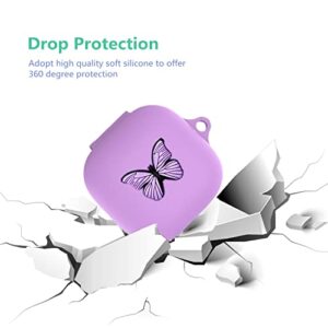 Case for Beats Fit Pro with Wristlet Keychain, Cute Cartoon Butterfly Charm Soft Silicone Charging Case with Wrist Strap Anti-Lost Cover for Beats Fit Pro X 2021/2022, Gift for Women Girl (Purple)