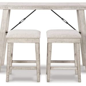 Signature Design by Ashley Carynhurst Coastal Counter Height Dining Table Set with Upholstered Bar Stools, Set of 3, White & Beige