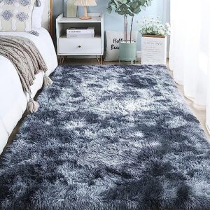 ROCYJULIN Fluffy Area Rug 4x6 for Bedroom, Ultra Soft 4x6 Area Rugs for Living Room, Non-Slip Shag Fuzzy Throw Rug for Nursery, Kids, Girls, Boys, Grey