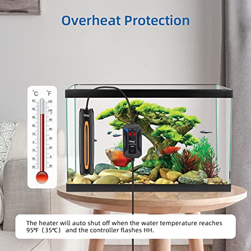 hygger 100W Aquarium Heater, Ultra Short Quartz Fish Tank Heater with LED Digital Display Thermostat Controller for 5-26 Gallon Freshwater Saltwater Tank