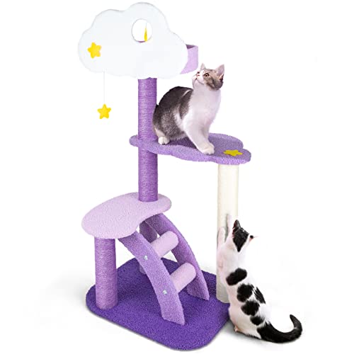 Mora Pets Cat Tree Cute for Indoor Cats Purple Cat Tower 46.5 inch Tall Unique Cat Tree with Sisal Scratching Posts Multi-Level Cloud Moon Cat Tower for Small Large Cats Kitty Kittens