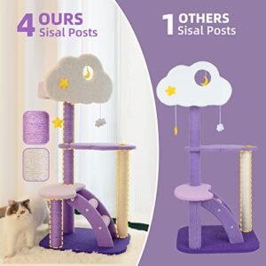 Mora Pets Cat Tree Cute for Indoor Cats Purple Cat Tower 46.5 inch Tall Unique Cat Tree with Sisal Scratching Posts Multi-Level Cloud Moon Cat Tower for Small Large Cats Kitty Kittens