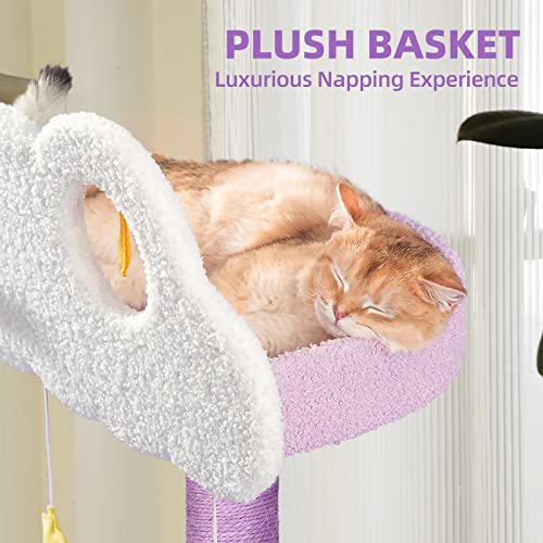 Mora Pets Cat Tree Cute for Indoor Cats Purple Cat Tower 46.5 inch Tall Unique Cat Tree with Sisal Scratching Posts Multi-Level Cloud Moon Cat Tower for Small Large Cats Kitty Kittens