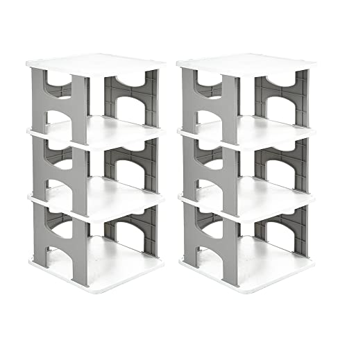 SDlumeiy 4 Tier Shoe Racks, Disassembled and Assembled Simple Shoe Racks, Shoe Organizer, Plastic Shoe Racks. White and Grey (White and Grey, 4tier-2pack)