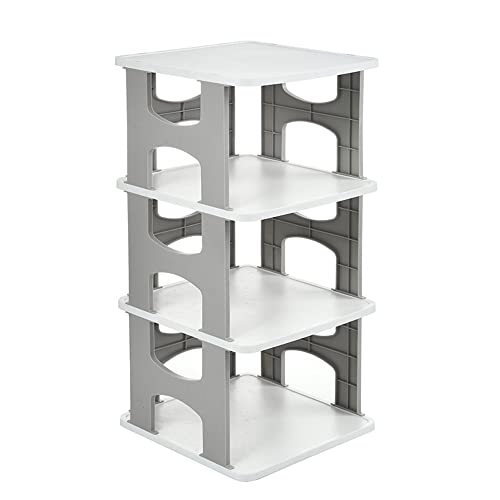 SDlumeiy 4 Tier Shoe Racks, Disassembled and Assembled Simple Shoe Racks, Shoe Organizer, Plastic Shoe Racks. White and Grey (White and Grey, 4tier)