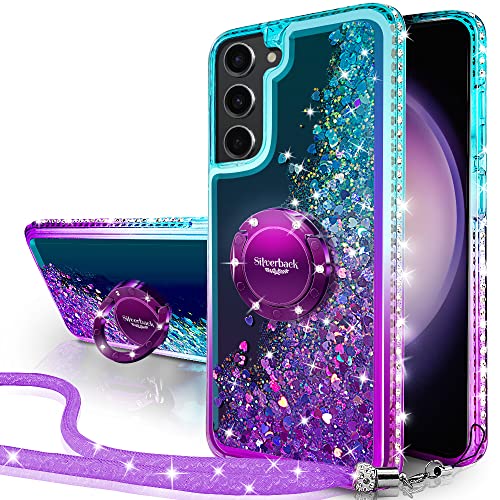 Silverback for Samsung Galaxy S23 Case, Moving Liquid Holographic Sparkle Glitter Case with Kickstand, Girls Women Bling Diamond Ring Slim Protective Case for Galaxy S23 5G - Purple