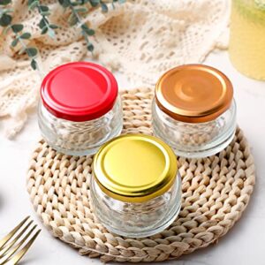 10 Pcs 3.4 oz Glass Condiment Containers with Metal Lids Small Salad Dressing Container to Go Leakproof Salad Jars with Lids Reusable Glass Containers with Lids for Food Sauce Picnic Travel, 5 Colors