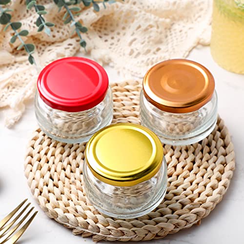 10 Pcs 3.4 oz Glass Condiment Containers with Metal Lids Small Salad Dressing Container to Go Leakproof Salad Jars with Lids Reusable Glass Containers with Lids for Food Sauce Picnic Travel, 5 Colors