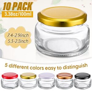 10 Pcs 3.4 oz Glass Condiment Containers with Metal Lids Small Salad Dressing Container to Go Leakproof Salad Jars with Lids Reusable Glass Containers with Lids for Food Sauce Picnic Travel, 5 Colors