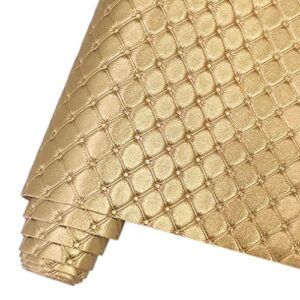 hyang embossed geometric diamond pu gold faux leather sheets 1 roll 12"x53"(30cmx135cm), faux leather very suitable for crafts making leather earrings, bows, handbag ，sewing