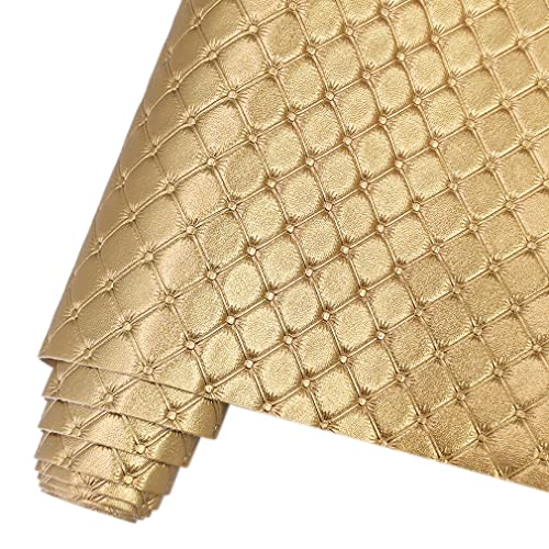 HYANG Embossed Geometric Diamond PU Gold Faux Leather Sheets 1 Roll 12"X53"(30cmX135cm), Faux Leather Very Suitable for Crafts Making Leather Earrings, Bows, Handbag ，Sewing