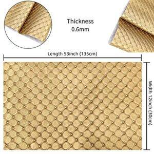 HYANG Embossed Geometric Diamond PU Gold Faux Leather Sheets 1 Roll 12"X53"(30cmX135cm), Faux Leather Very Suitable for Crafts Making Leather Earrings, Bows, Handbag ，Sewing