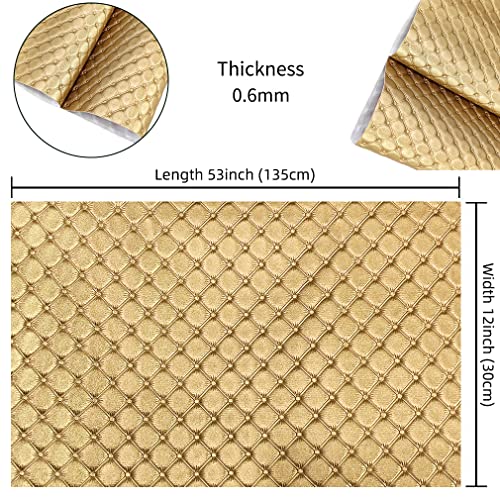 HYANG Embossed Geometric Diamond PU Gold Faux Leather Sheets 1 Roll 12"X53"(30cmX135cm), Faux Leather Very Suitable for Crafts Making Leather Earrings, Bows, Handbag ，Sewing