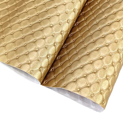 HYANG Embossed Geometric Diamond PU Gold Faux Leather Sheets 1 Roll 12"X53"(30cmX135cm), Faux Leather Very Suitable for Crafts Making Leather Earrings, Bows, Handbag ，Sewing