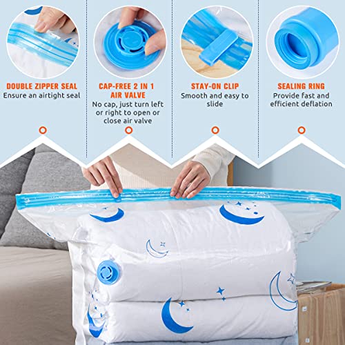 Cube Vacuum Storage Bags, 8 Pack(4 Jumbo+ 4 Large) Space Saver Bags with Hand Pump, Vacuum Compression Sealer Storage Bags for Clothes, Mattress, Blanket, Duvets, Pillows, Comforters,Travel, Moving