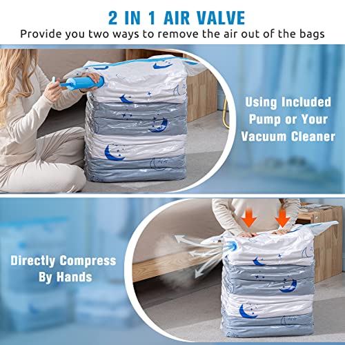 Cube Vacuum Storage Bags, 8 Pack(4 Jumbo+ 4 Large) Space Saver Bags with Hand Pump, Vacuum Compression Sealer Storage Bags for Clothes, Mattress, Blanket, Duvets, Pillows, Comforters,Travel, Moving