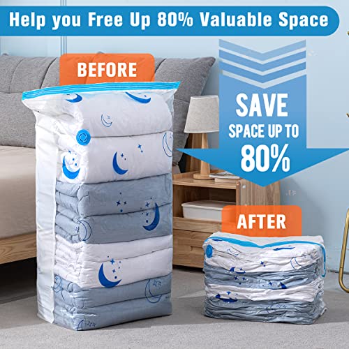 Cube Vacuum Storage Bags, 8 Pack(4 Jumbo+ 4 Large) Space Saver Bags with Hand Pump, Vacuum Compression Sealer Storage Bags for Clothes, Mattress, Blanket, Duvets, Pillows, Comforters,Travel, Moving