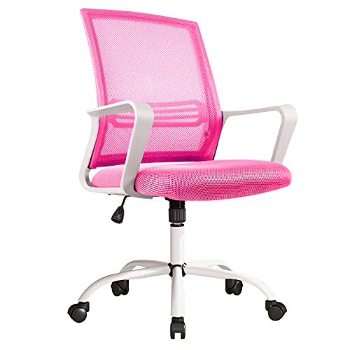 Desk Chair, Office Chair Mesh, Ergonomic Home Office Desk Chair Swivel Adjustable Task Chair Computer Chairs Mid Back with Rolling Wheels and Armrests, Pink