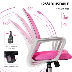 Desk Chair, Office Chair Mesh, Ergonomic Home Office Desk Chair Swivel Adjustable Task Chair Computer Chairs Mid Back with Rolling Wheels and Armrests, Pink