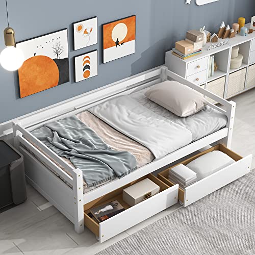 ODC Twin Size Daybed with Two Storage Drawers, Multifunctional Wood Sofa Bed Modern Daybed with Slat Support for Bedroom Living Room