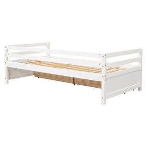 ODC Twin Size Daybed with Two Storage Drawers, Multifunctional Wood Sofa Bed Modern Daybed with Slat Support for Bedroom Living Room