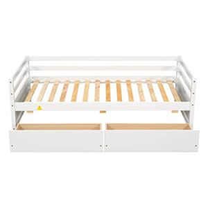 ODC Twin Size Daybed with Two Storage Drawers, Multifunctional Wood Sofa Bed Modern Daybed with Slat Support for Bedroom Living Room