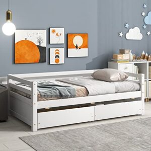 ODC Twin Size Daybed with Two Storage Drawers, Multifunctional Wood Sofa Bed Modern Daybed with Slat Support for Bedroom Living Room