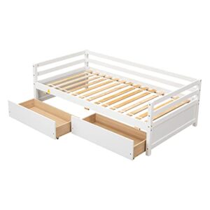 ODC Twin Size Daybed with Two Storage Drawers, Multifunctional Wood Sofa Bed Modern Daybed with Slat Support for Bedroom Living Room