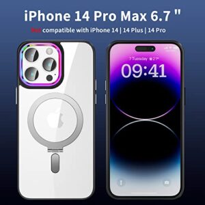 Facweek Designed for iPhone 14 Pro Max Case Clear, Invisible Magnetic Stand Case [Compatible with MagSafe] with Colorful Camera Bezel [1x Lens Protector+2X Screen Protector] 6.7 Inch, Clear and Black