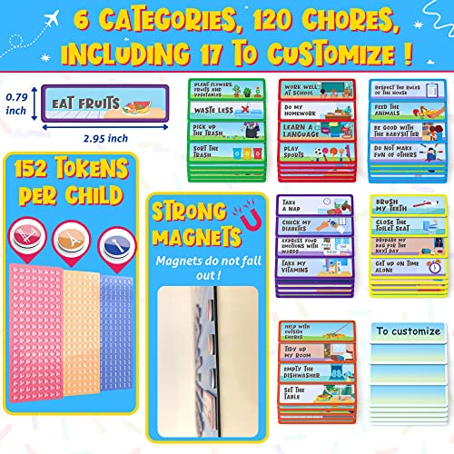 US Teacher-Designed Reward Chart by ParentaliTips - 120 Magnetic Chores for Multiple Kids - 456 Tokens - ADHD & Autism Visual Schedule - Toddler Chore - Daily Behavior Chart - Bedtime Routine