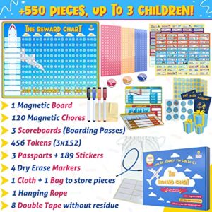 US Teacher-Designed Reward Chart by ParentaliTips - 120 Magnetic Chores for Multiple Kids - 456 Tokens - ADHD & Autism Visual Schedule - Toddler Chore - Daily Behavior Chart - Bedtime Routine