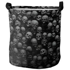 scary skeleton wall oxford cloth laundry hampers, black skulls stacked laundry basket for bedroom, laundry and bathroom, 16.5"w x 17"l