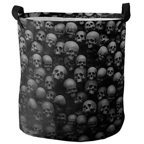 Scary Skeleton Wall Oxford Cloth Laundry Hampers, Black Skulls Stacked Laundry Basket for Bedroom, Laundry and Bathroom, 16.5"W x 17"L