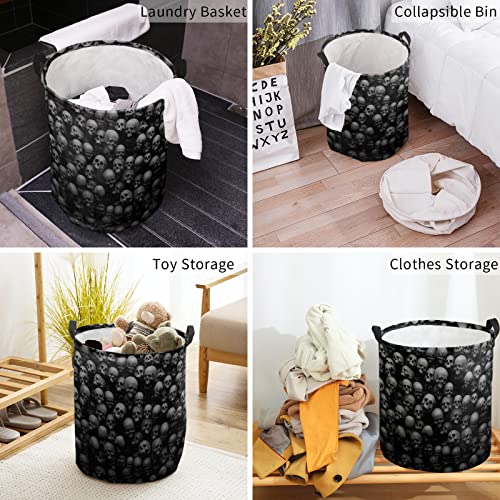 Scary Skeleton Wall Oxford Cloth Laundry Hampers, Black Skulls Stacked Laundry Basket for Bedroom, Laundry and Bathroom, 16.5"W x 17"L