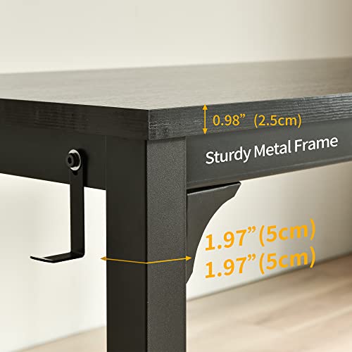 SURMIO 63 inch Computer Desk,Large Home Office Desk Modern Wood Writing Table Rustic Gaming Desk Sturdy Extra Thick Wooden Desktop Thicker Metal Frame PC Workstation with Storage Bag and Hooks,Black