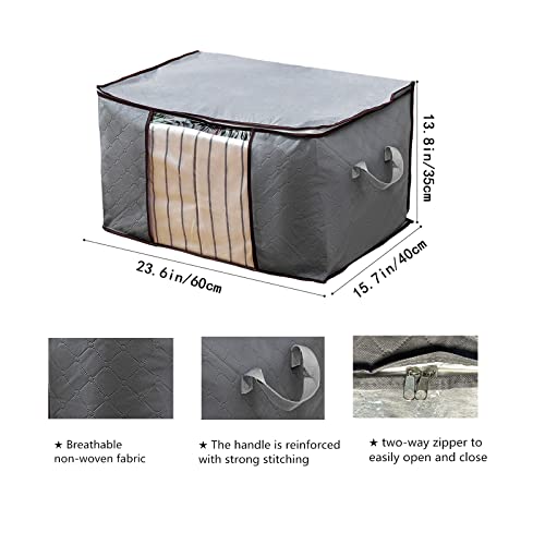 XIANGRIKUI Storage Bags, 3 Pack Clothes Storage Bins Foldable Closet Organizer Foldable Storage Bag Containers with Clear Window for Clothing, Blanket, Bedding, Bed Sheets (Grey)