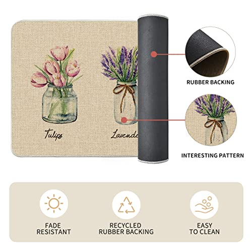 Artoid Mode Tulip Lavender Hydrangea Flowers Spring Kitchen Mats Set of 2, Home Decor Low-Profile Kitchen Rugs for Floor - 17x29 and 17x47 Inch