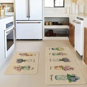 Artoid Mode Tulip Lavender Hydrangea Flowers Spring Kitchen Mats Set of 2, Home Decor Low-Profile Kitchen Rugs for Floor - 17x29 and 17x47 Inch