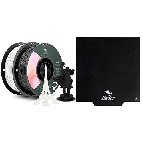 Creality 3D Official 1 Pack 1 Black 1 White PLA Filament 1.75mm 1KG 2.2 lbs 3D Printer Filament with Creality 3D Original Ender 3 Ultra-Flexible Removable Magnetic Build Surface 3D Printer Heated Bed