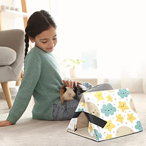 RATGDN Small Pet Hideout Moon Cloud and Stars Hamster House Guinea Pig Playhouse for Dwarf Rabbits Hedgehogs Chinchillas