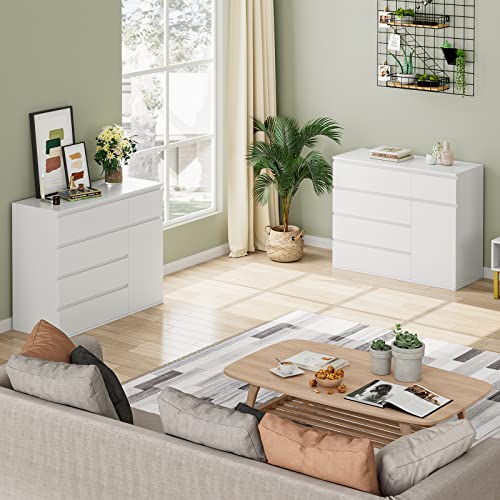 FOTOSOK 5 Drawer Dresser, White Dresser Modern Dresser for TV Stand, Double Dresser Wide Storage Chests of Drawer with Door, Deep Drawers and Wide Storage Space