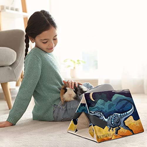 RATGDN Small Pet Hideout Blue Jurassic Cartoon Dinosaur Hamster House Guinea Pig Playhouse for Dwarf Rabbits Hedgehogs Chinchillas