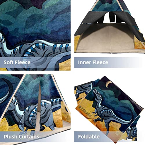 RATGDN Small Pet Hideout Blue Jurassic Cartoon Dinosaur Hamster House Guinea Pig Playhouse for Dwarf Rabbits Hedgehogs Chinchillas