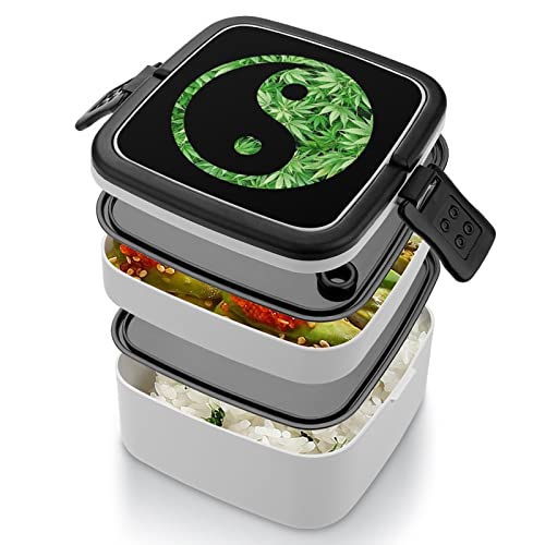 Yin Yang Weed Lunch Box Portable Double-Layer Bento Box Large Capacity Lunch Container Food Container with Spoon