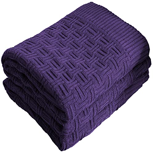 SCISCI Cable Knit Throw Blankets，Super Soft Warm Double Sided Lightweight Blanket for Bed Sofa ，Blanket 50 x 60 Inch，Machine Washable Throw Blankets，Deep Purple