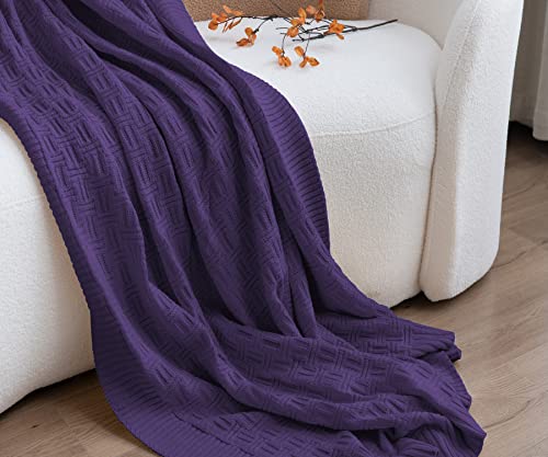 SCISCI Cable Knit Throw Blankets，Super Soft Warm Double Sided Lightweight Blanket for Bed Sofa ，Blanket 50 x 60 Inch，Machine Washable Throw Blankets，Deep Purple